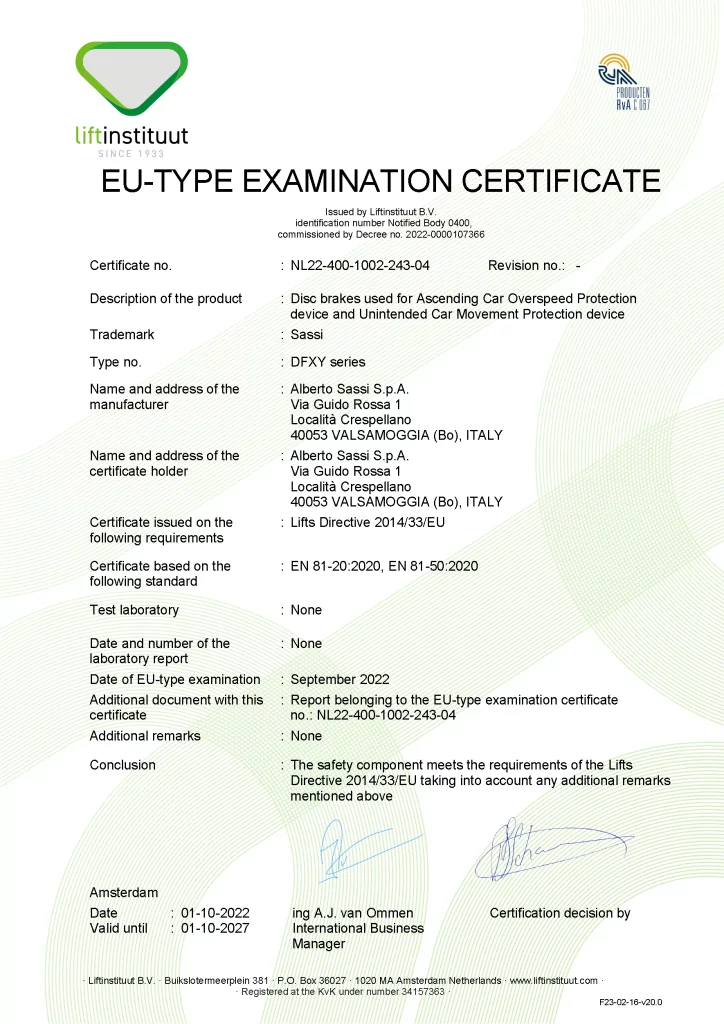 New EU certificate for DF brakes - Alberto Sassi
